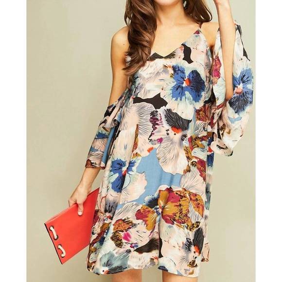 entro | Dresses | New Entro Open Shoulder Floral Mini Dress In Multi ...